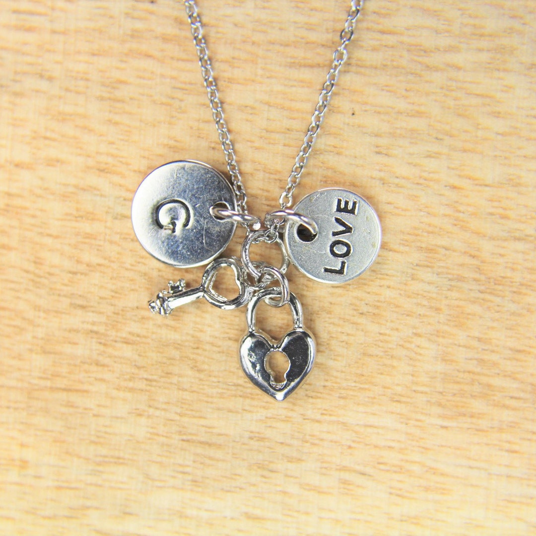 Key and Heart Lock Necklace Silver Key and Lock Charm Love Charm Key ...