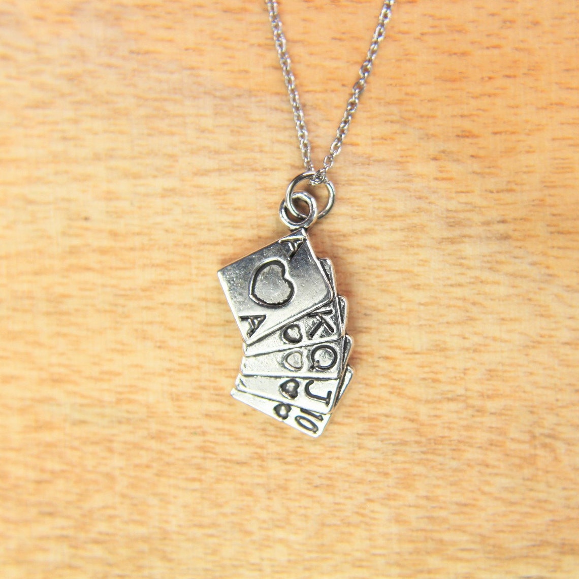 Playing Card Necklace Silver Playing Card Charm Necklace Poker - Etsy