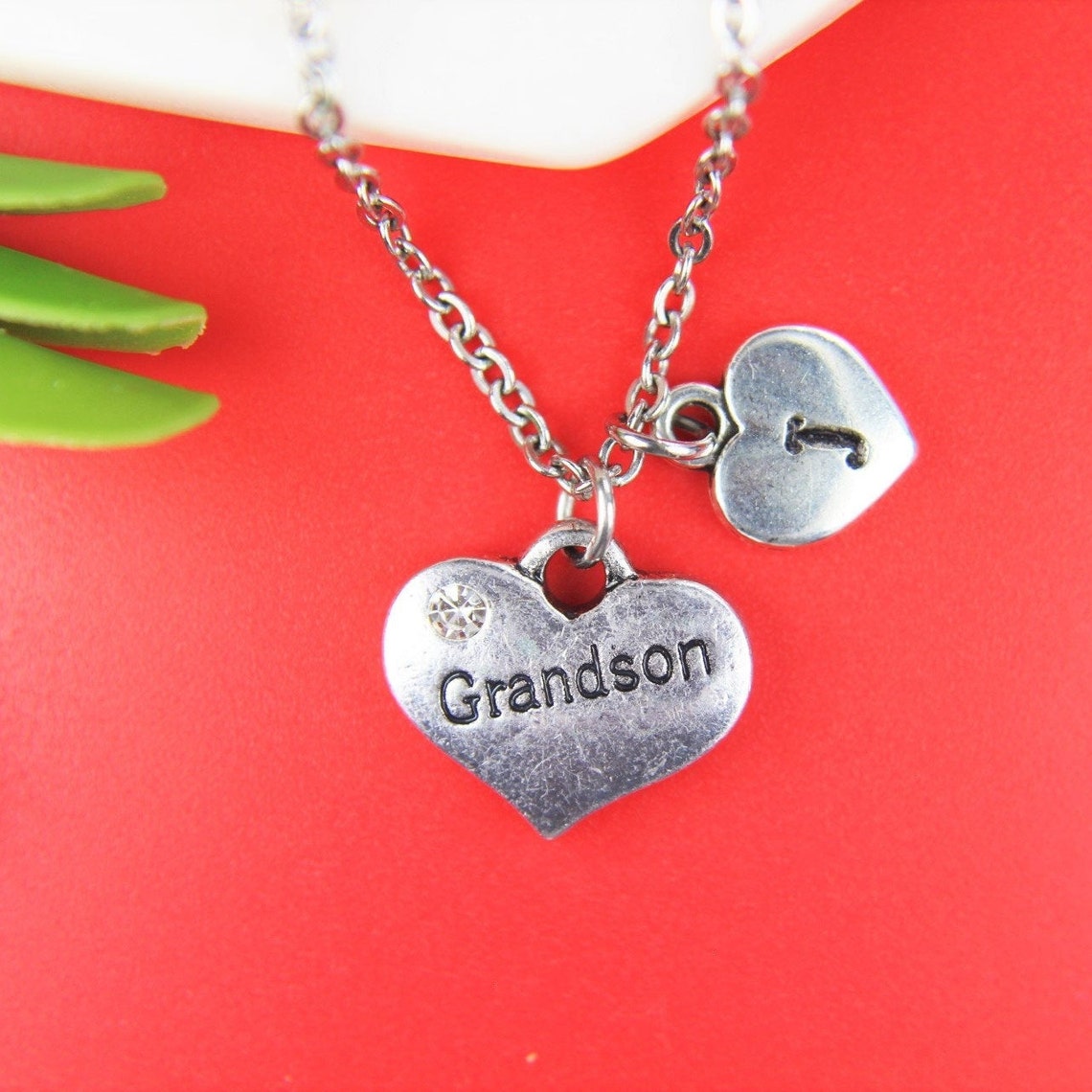 Grandson Necklace Silver Grandson Charm Necklace Grandson | Etsy
