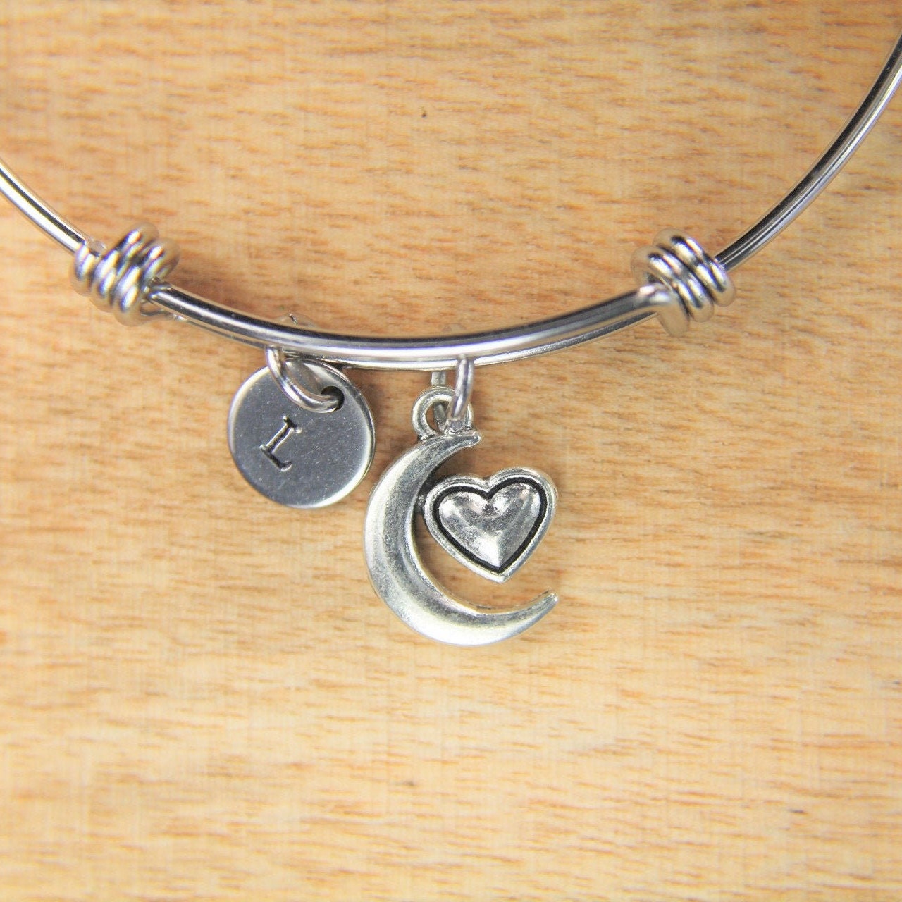 Half Moon Heart Charm Bracelet Half Moon Heart Charm Bangle Half Moon ...