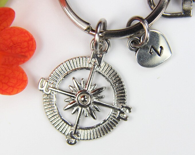 Silver Compass Charm Keychain Compass Keychain Traveler Key Ring ...