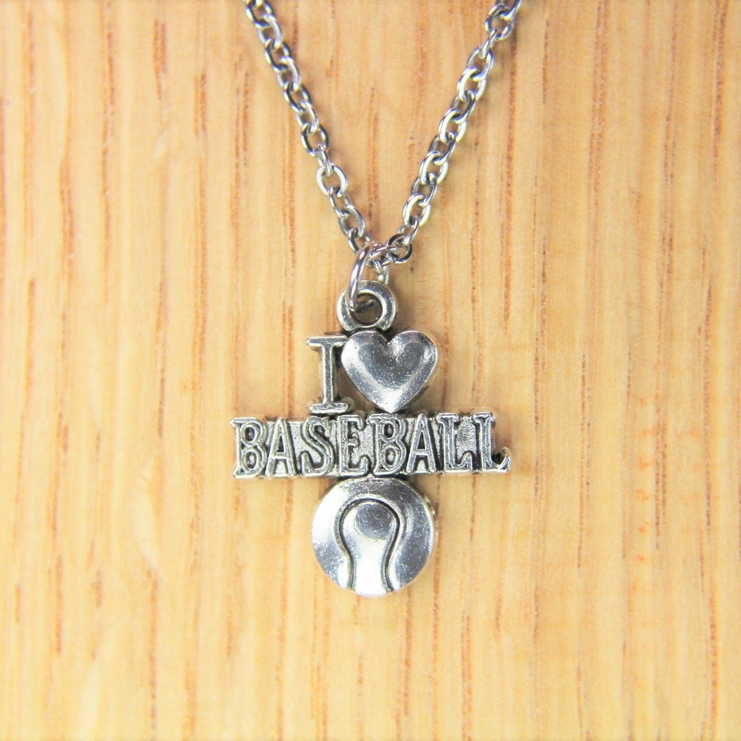 I Love Baseball Necklace Silver Baseball Charm Necklace Baseball Team ...