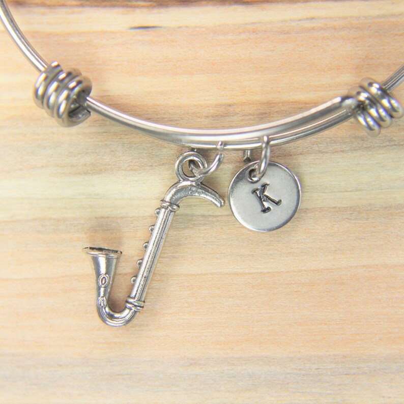 Saxophone Charm Bracelet Silver Saxophone Charm Bangle Saxophone Gift ...