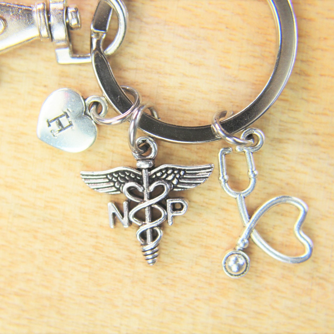 NP Caduceus Charm Keychain Caduceus Charm Keychain Nurse Gift - Etsy