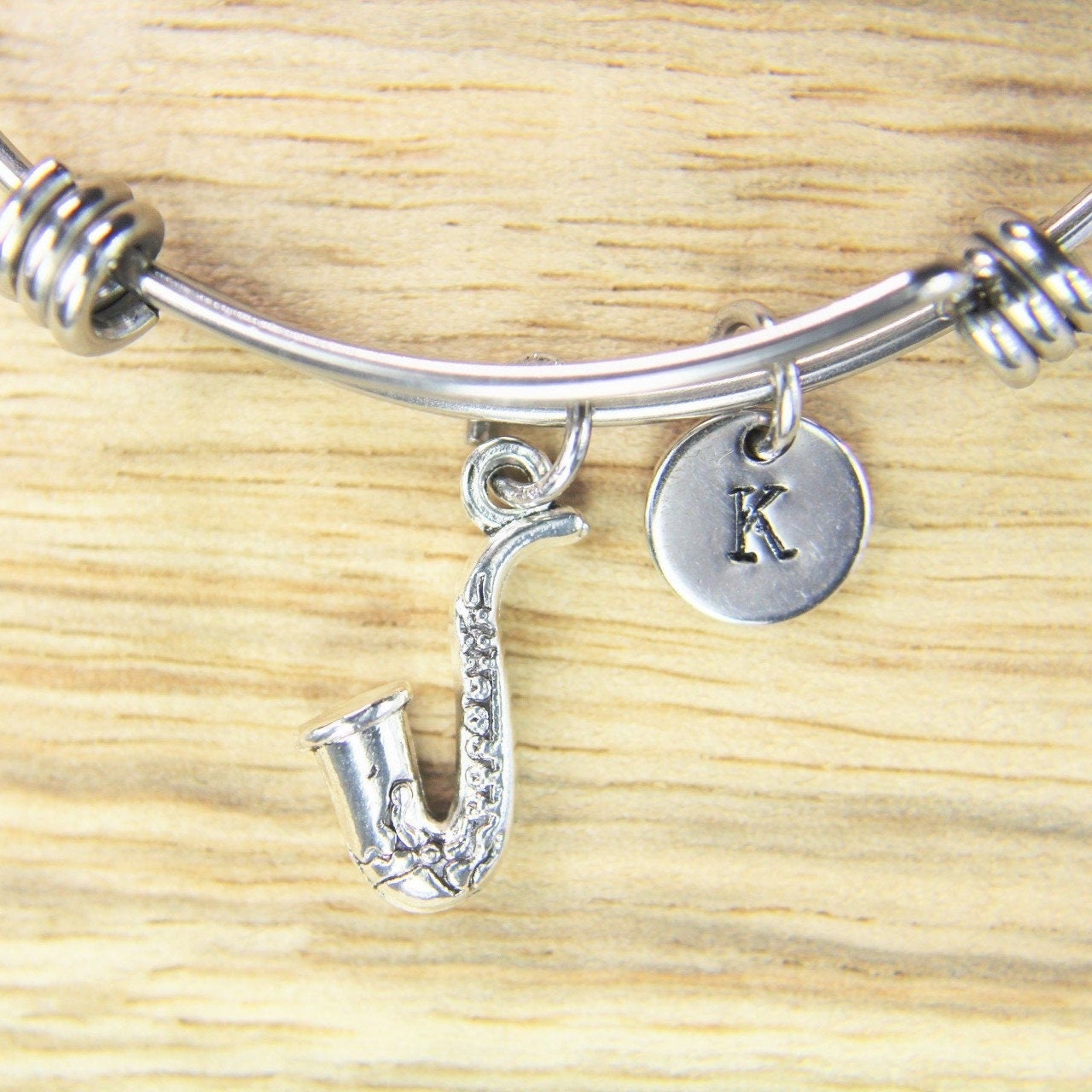 Saxophone Bracelet Silver Saxophone Charm Bangle Saxophone Gift Musical ...