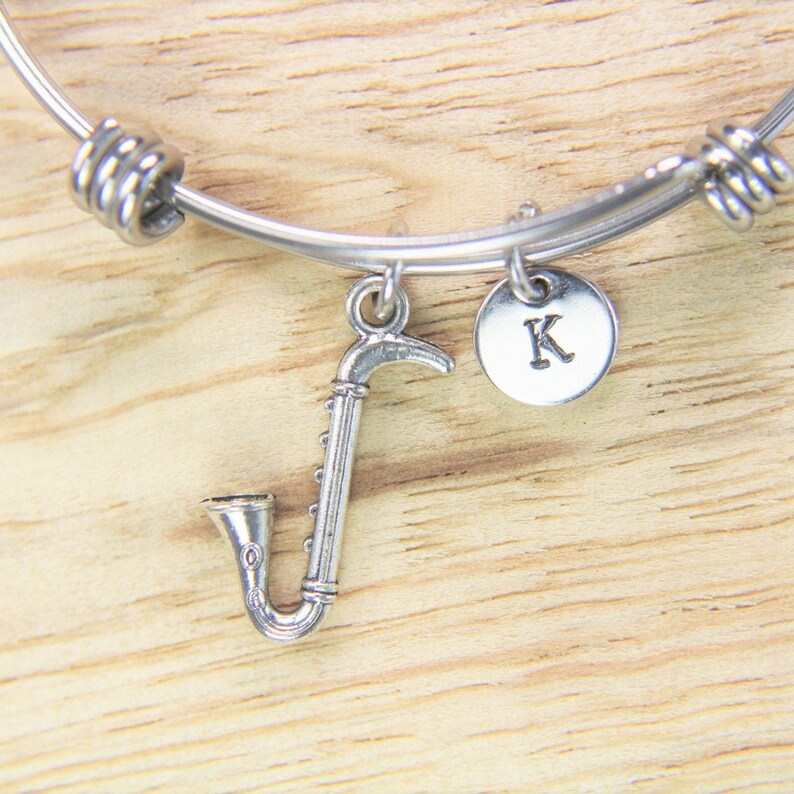 Saxophone Charm Bracelet Silver Saxophone Charm Bangle Saxophone Gift ...