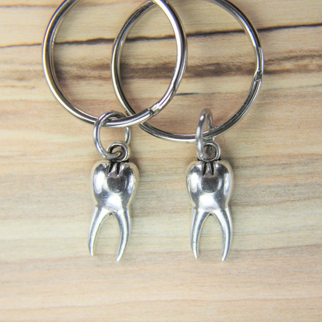Juego de 2 Silver Tooth Charm Llavero Diente Regalo Dental Higienista ...