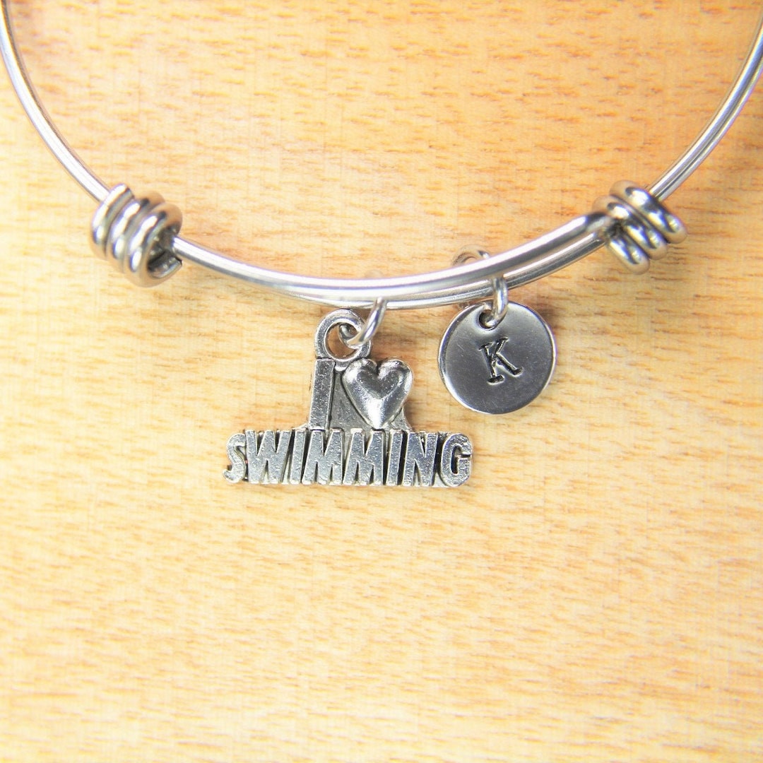 I Love Swimming Bracelet Swimming Bangle Swimming Charm Swimming Gift ...