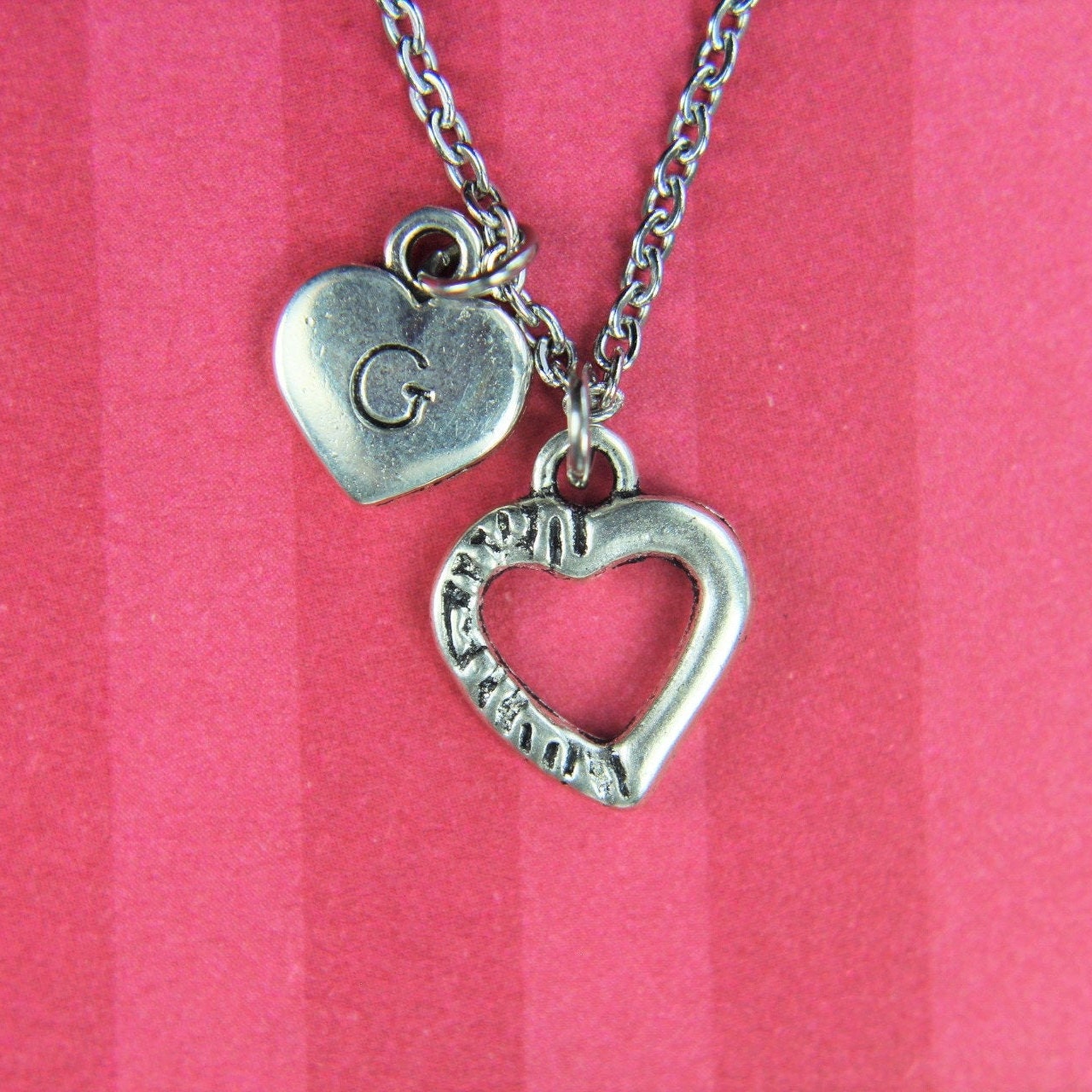 Heart Necklace Silver Heart Charm Necklace Heart Charm Valentine's Day ...