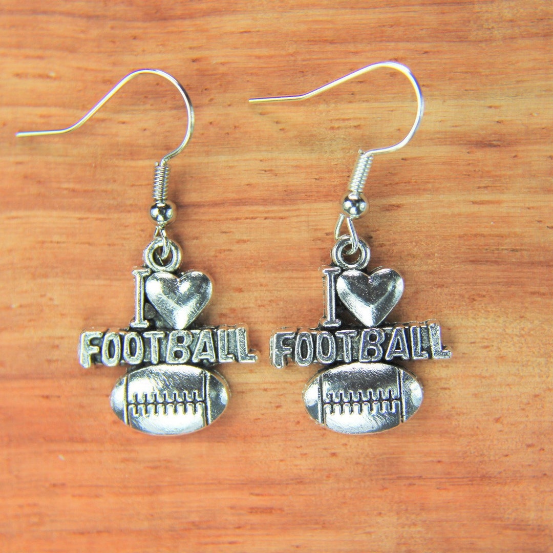 I Heart Football Earrings Silver I Love Football Charm Earrings Sport ...