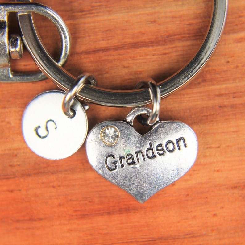 Silver Grandson Charm Keychain Family Charm Keychain Grandson Pendant ...