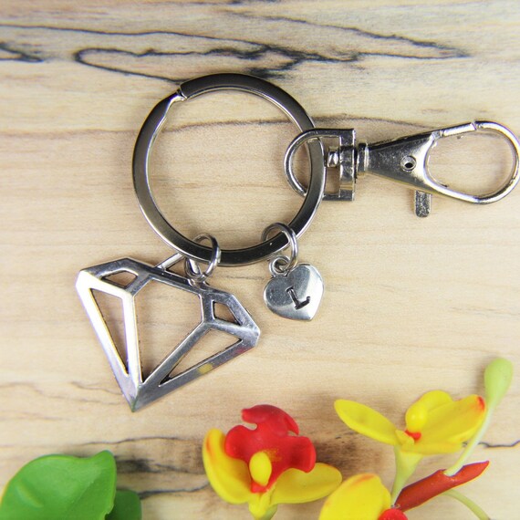 Silver Diamond Charm Keychain Diamond Charm Keychain Diamond | Etsy