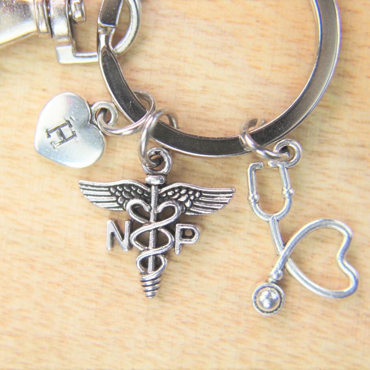 NP Caduceus Charm Keychain Caduceus Charm Keychain Nurse Gift - Etsy