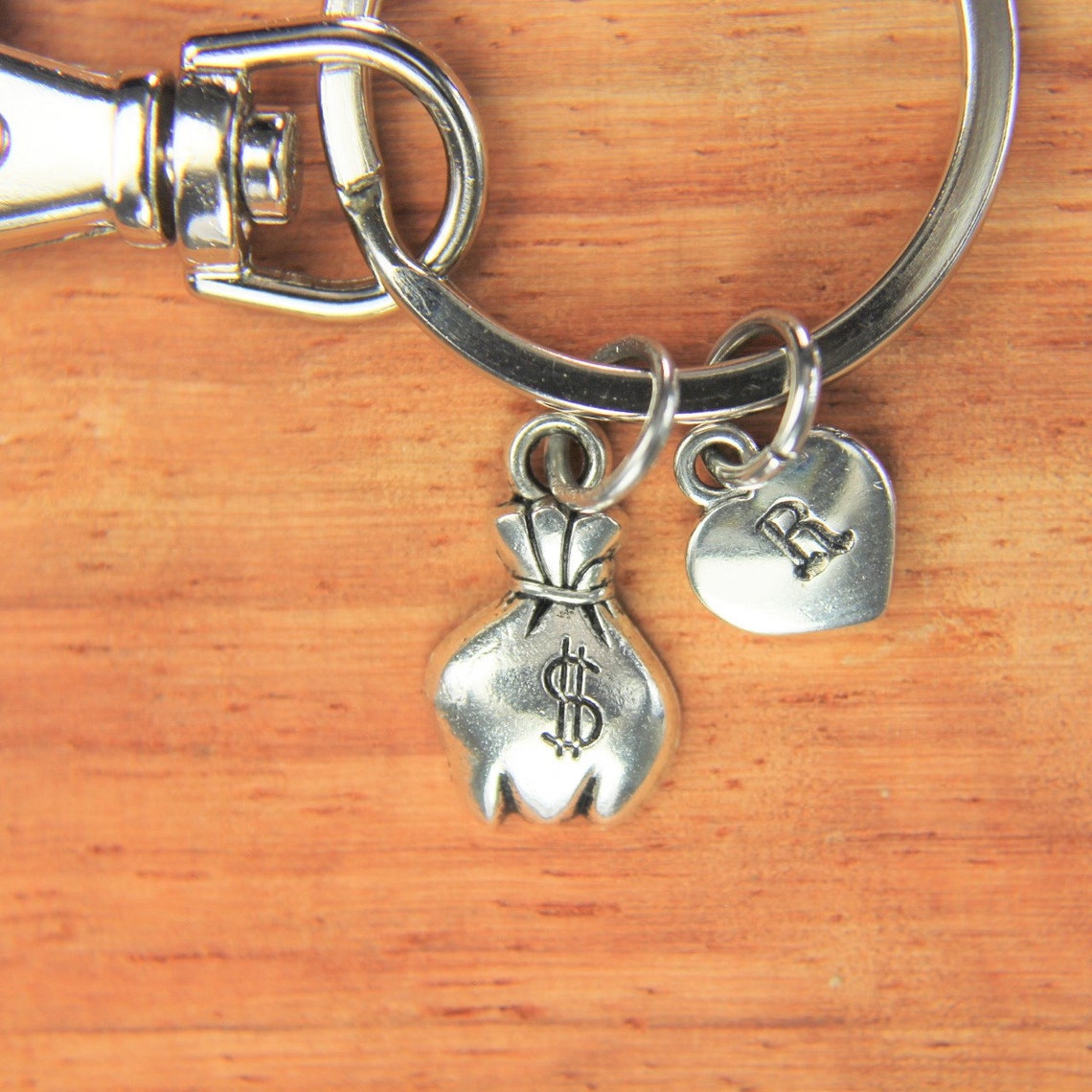 Silver Money Bag With Dollar Charm Keyring Money Bag Keyring Money Bag ...