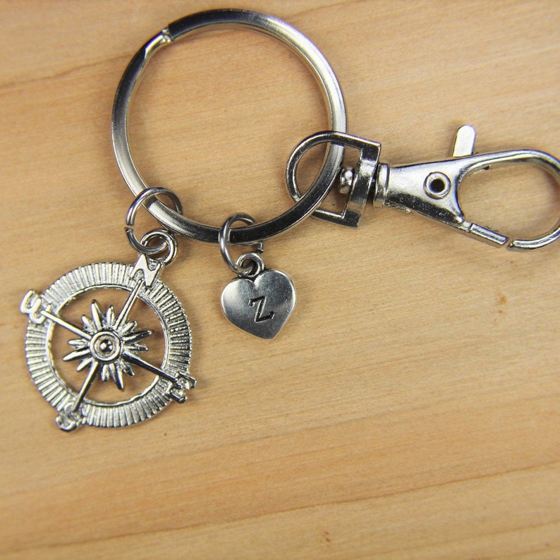 Silver Compass Charm Keychain Compass Keychain Traveler Key | Etsy