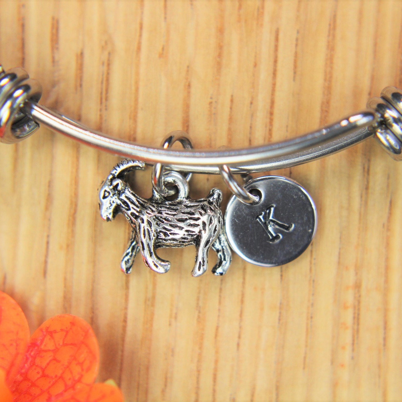 Silver Goat Charm Bracelet Goat Charm Bangle Goat Charm Goat - Etsy