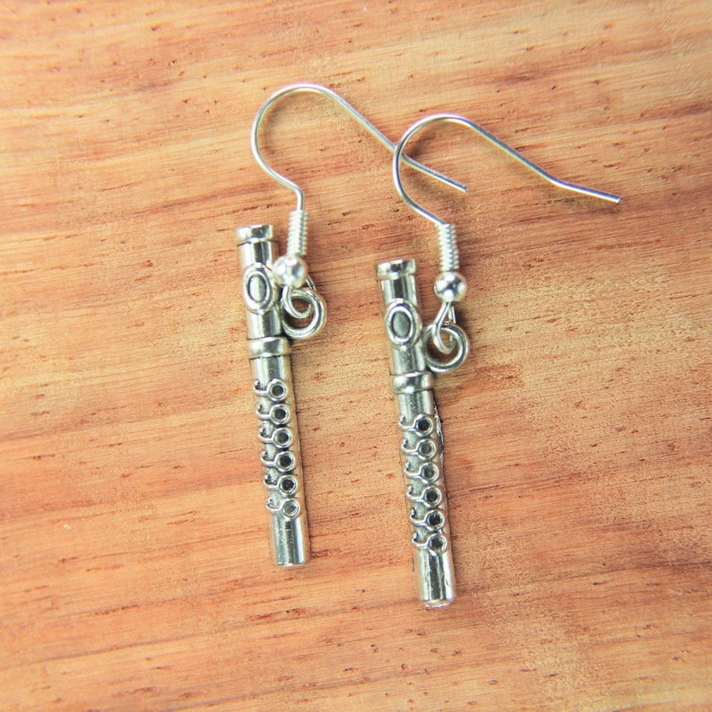 Flute Earring Silver Flute Charm Earring Bugle Gift Music - Etsy