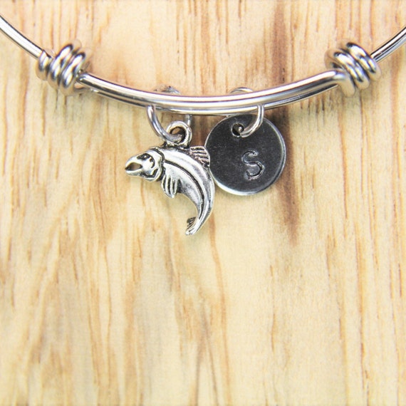 Fish Bracelet Silver Fish Charm Bangle Fish Charm Fish Jewelry | Etsy