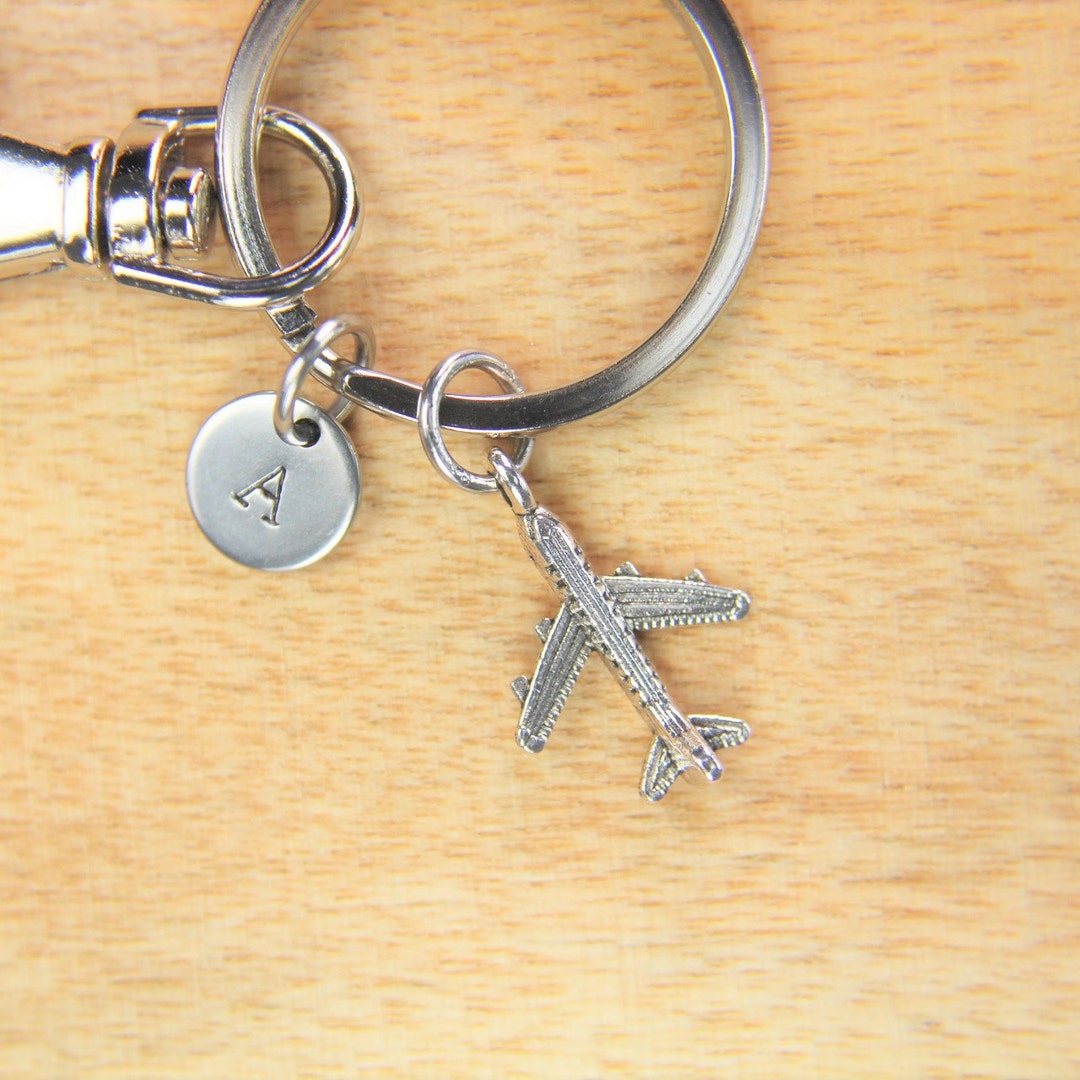 Silver Airplane Charm Keychain Airplane Charm Keychain Traveler Charm ...