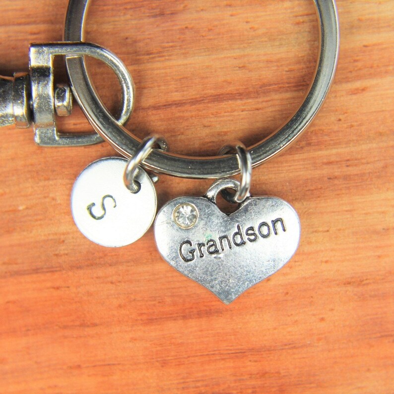 Silver Grandson Charm Keychain Family Charm Keychain Grandson Pendant ...