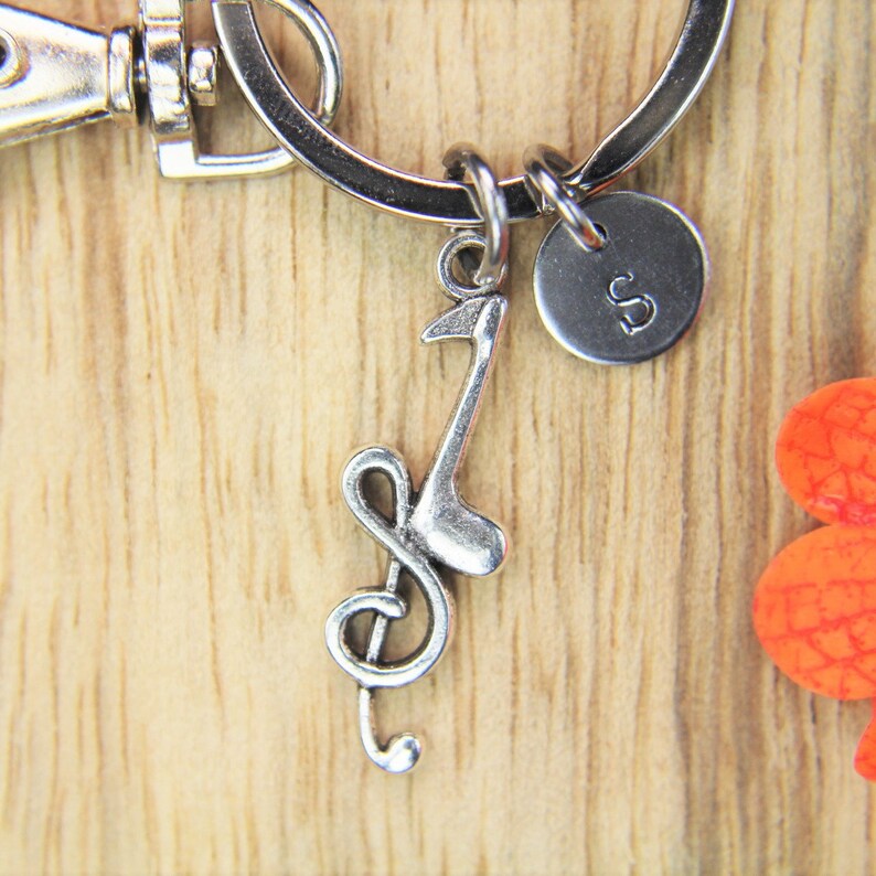 Musical Charm Key Chain With Initial Charm Musical Note Charm | Etsy