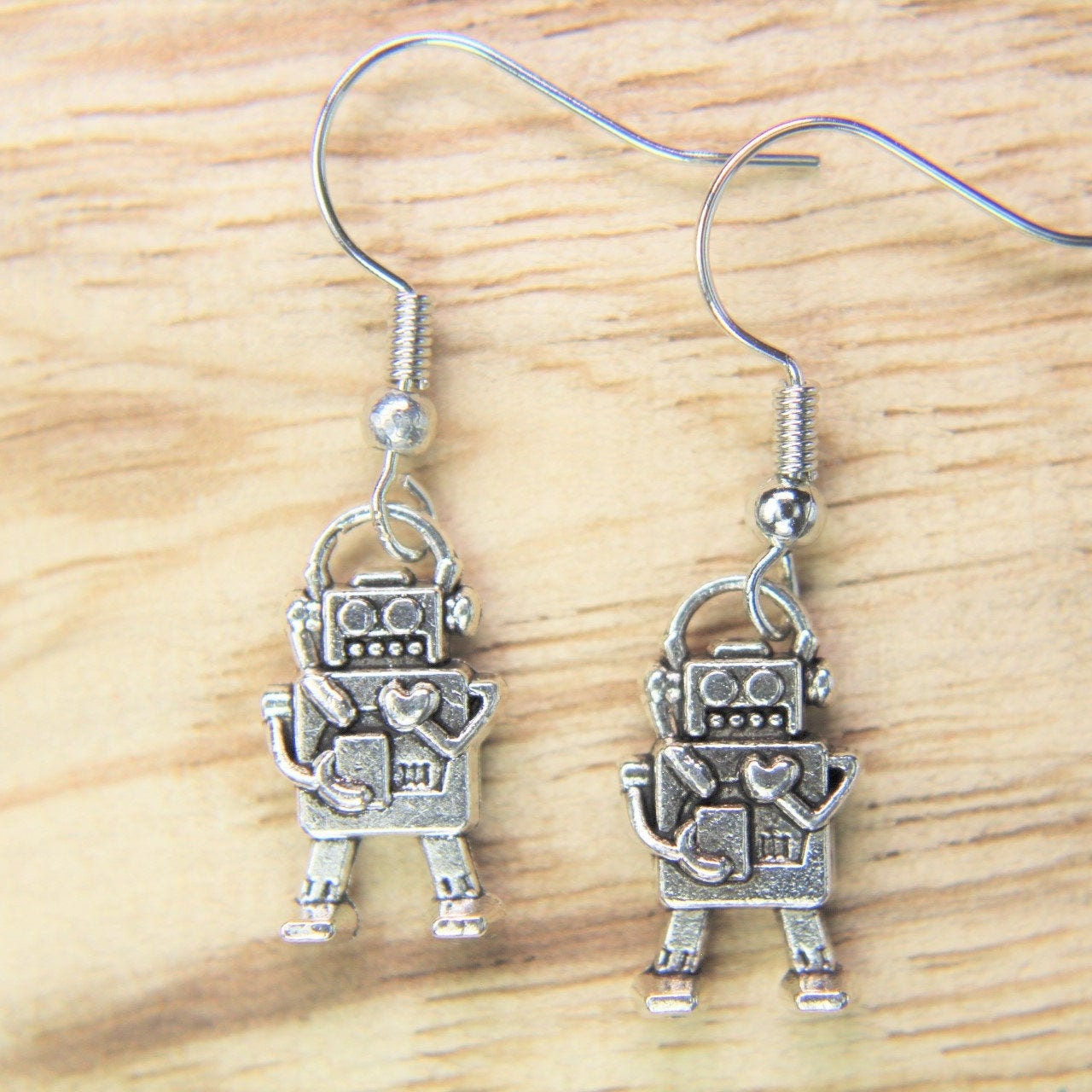 Silver Robot Charm Earrings Robot Charm Engineer Charm | Etsy