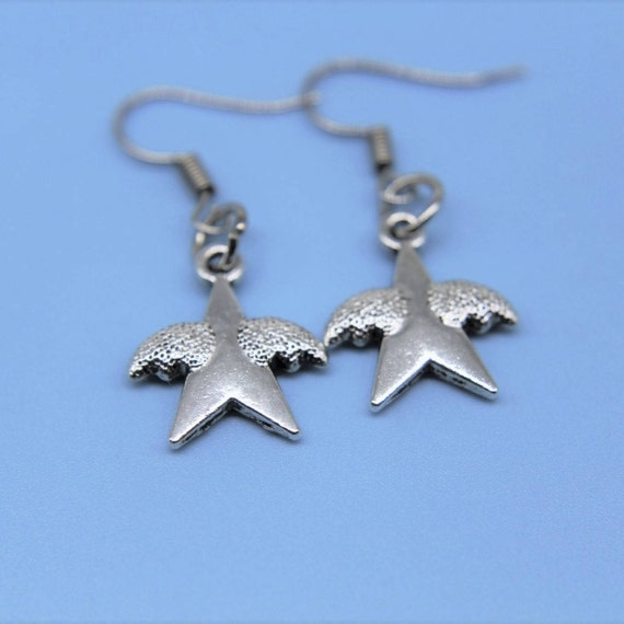 Wings Star Earrings Silver Wings Star Charm Earrings Wing | Etsy