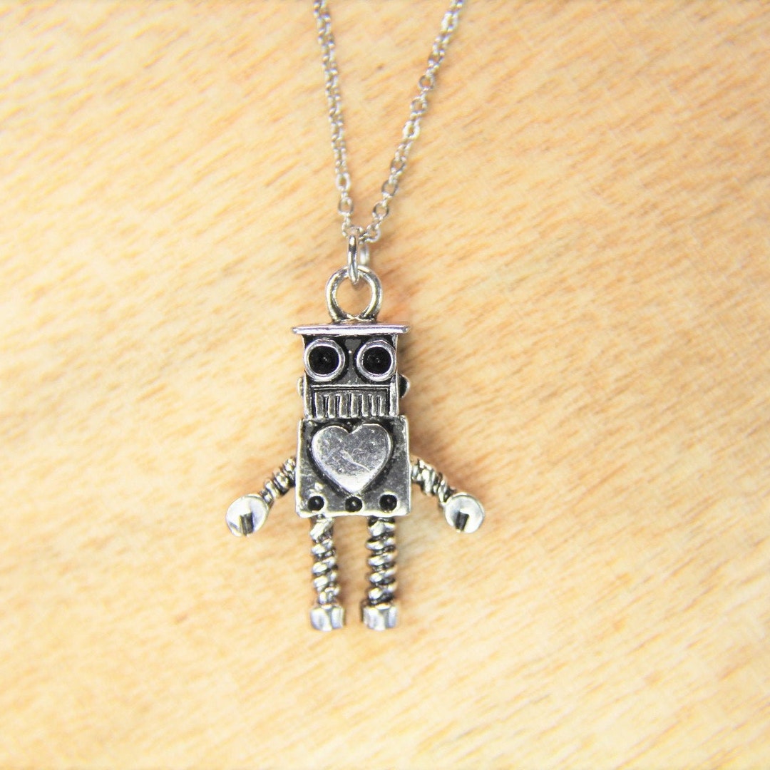 Silver Robot Charm Necklace Robot Necklace Robot Gift Engineer Gift ...