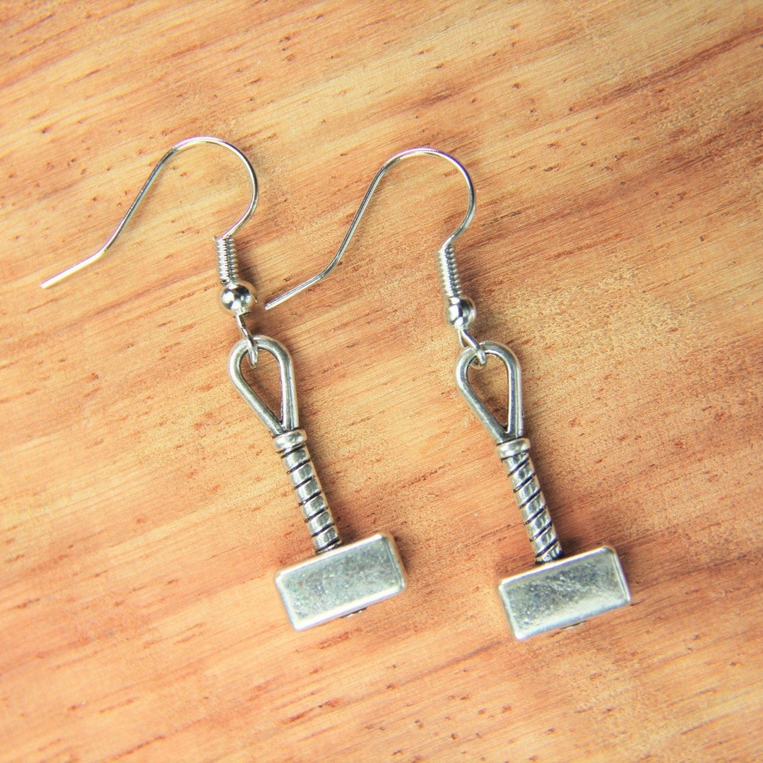 Silver Hammer Charm Earrings Hammer Earrings Hammer Gift Hammer Pendant ...