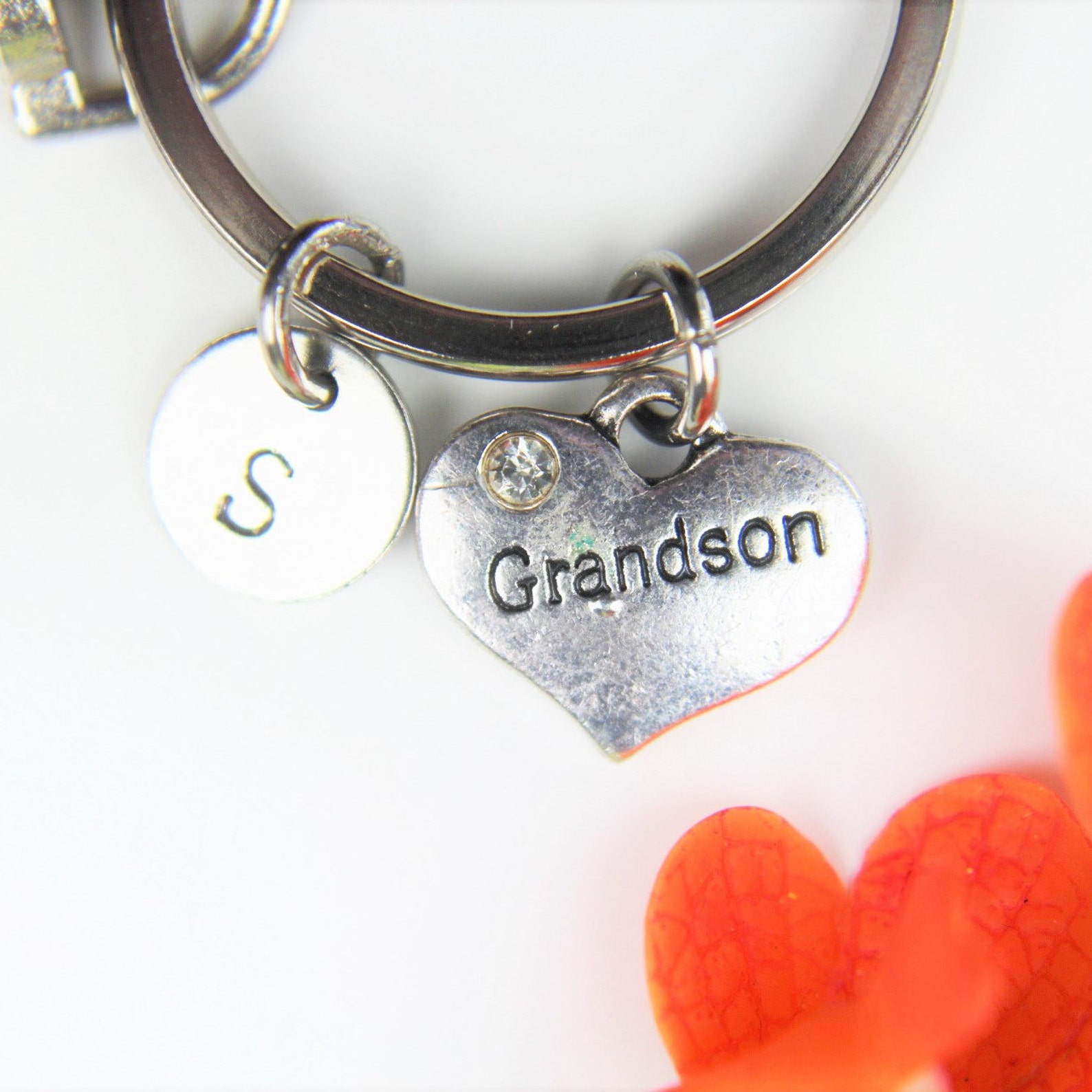 Silver Grandson Charm Keychain Family Charm Keychain Grandson - Etsy