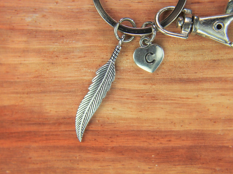 Silver Feather Charm Keychain Christmas Charm Feather Keychain | Etsy
