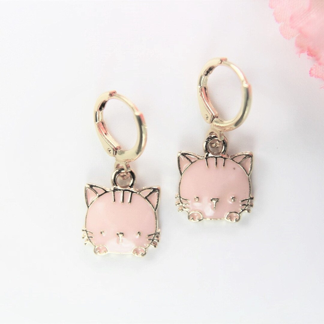 Best Christmas Pink Cat Earrings Cute Cat Charm Pet Gift Animal Charm ...