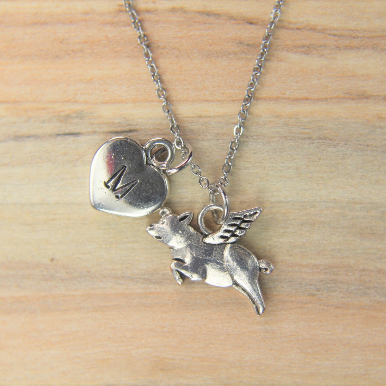 Silver Flying Pig Charm Necklace Animal Charm Pet Gift Flying - Etsy
