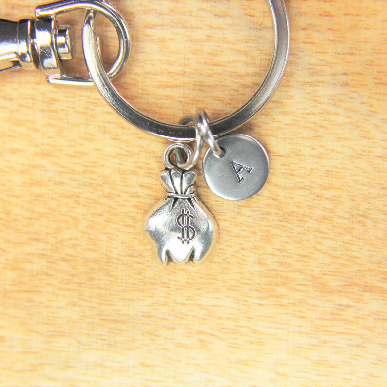 Silver Money Bag With Dollar Charm Keyring Money Bag Keyring Money Bag ...