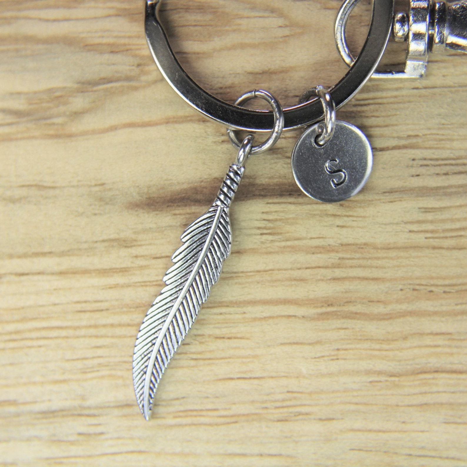 Silver Feather Charm Keychain Christmas Charm Feather Keychain | Etsy