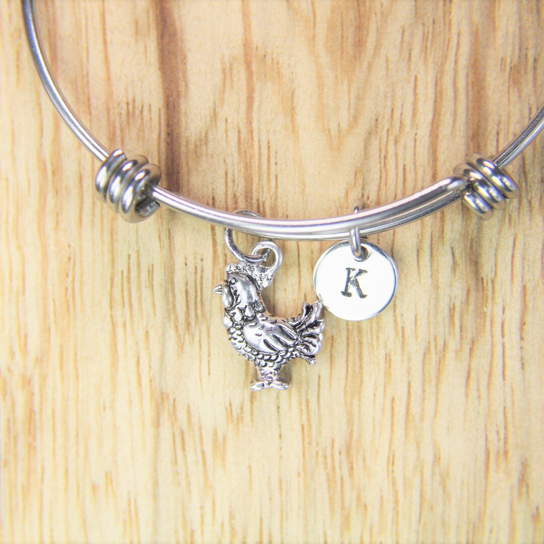 Chicken Bracelet Silver Chicken Charm Bangle Chicken Charm Hen Charm ...