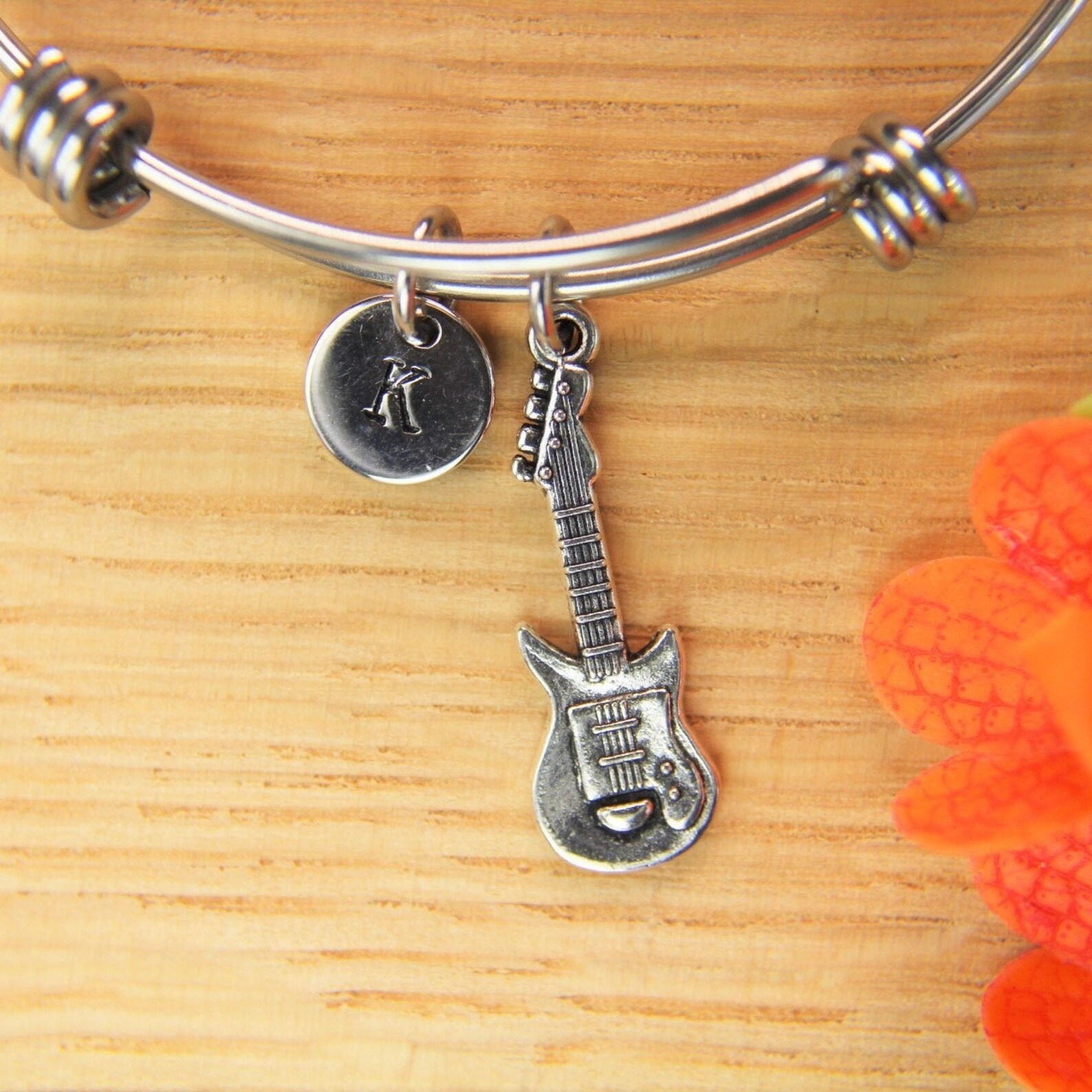 Guitar Charm Bracelet Music Gift Silver Guitar Charm Bangle Guitar Gift ...