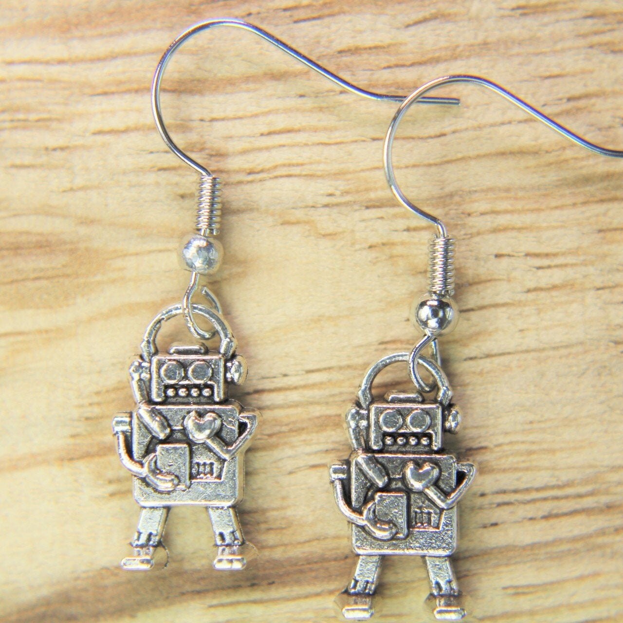 Silver Robot Charm Earrings Robot Charm Engineer Charm | Etsy