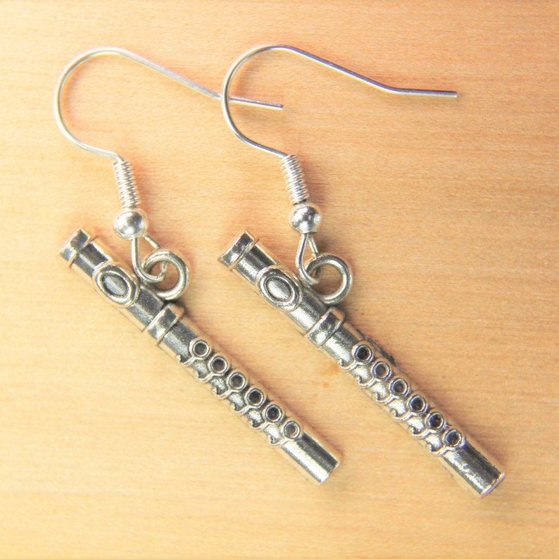 Flute Earring Silver Flute Charm Earring Bugle Gift Music | Etsy