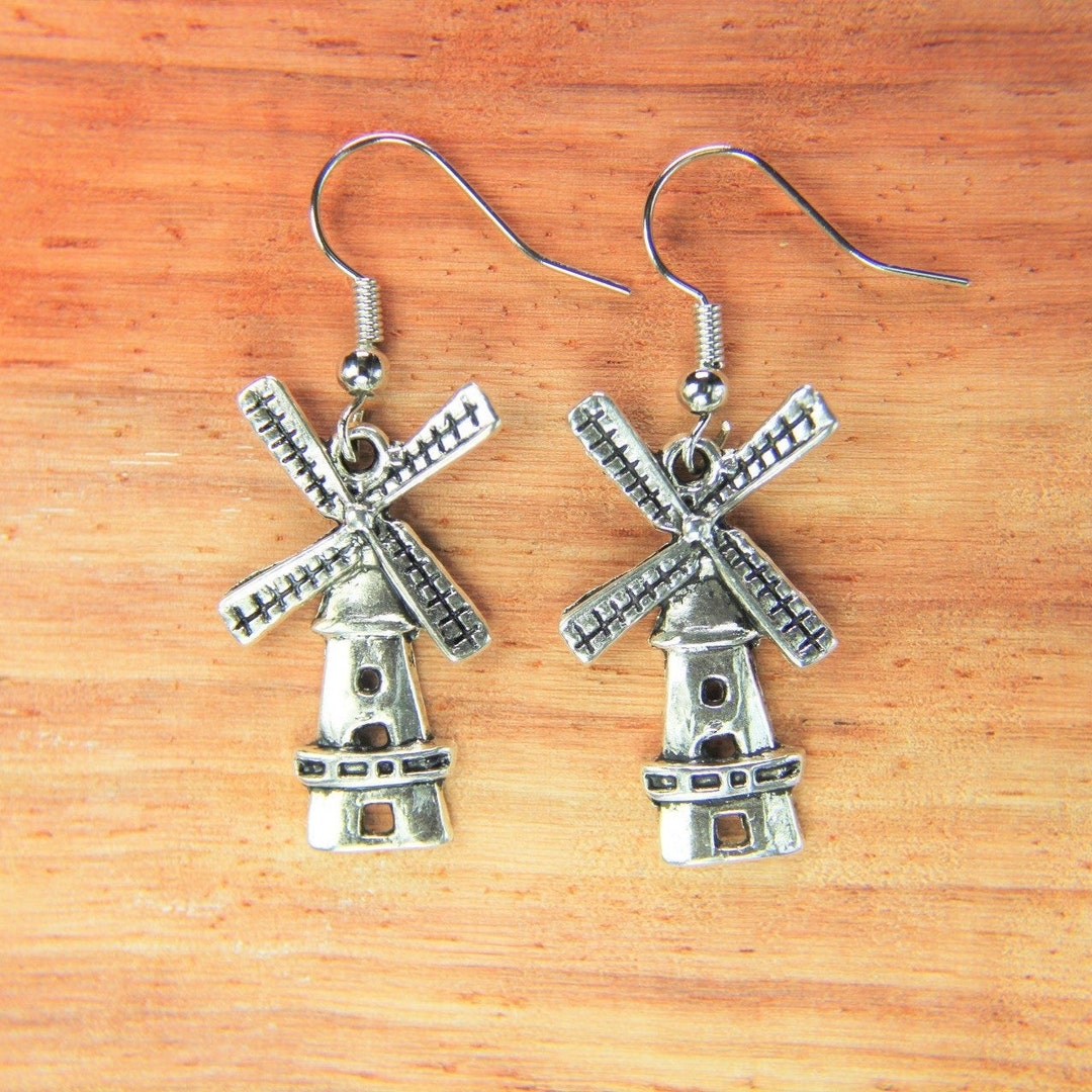 Windmill Earrings Silver Windmill Charm Earrings Windmill Jewelry ...