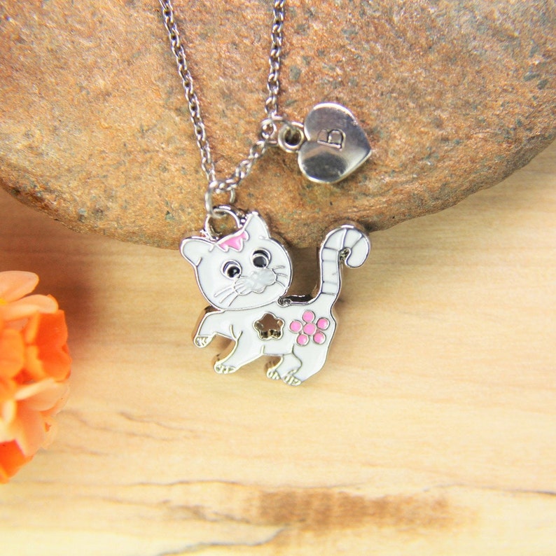 Cat Charm Silver Cat Charm Necklace Kitten Charm Cat With Flower ...