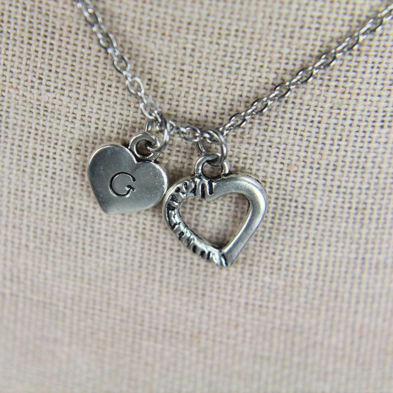 Heart Necklace Silver Heart Charm Necklace Heart Charm Valentine's Day ...