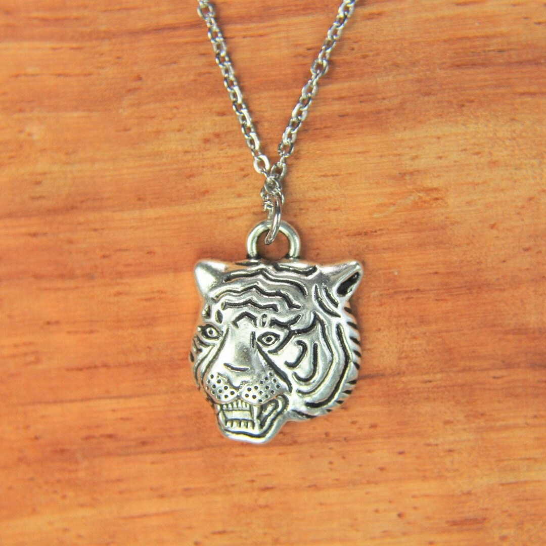 Tiger Head Necklace Silver Tiger Head Charm Necklace Tiger Head Charm ...