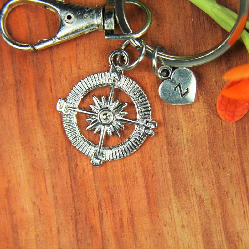 Silver Compass Charm Keychain Compass Keychain Traveler Key | Etsy