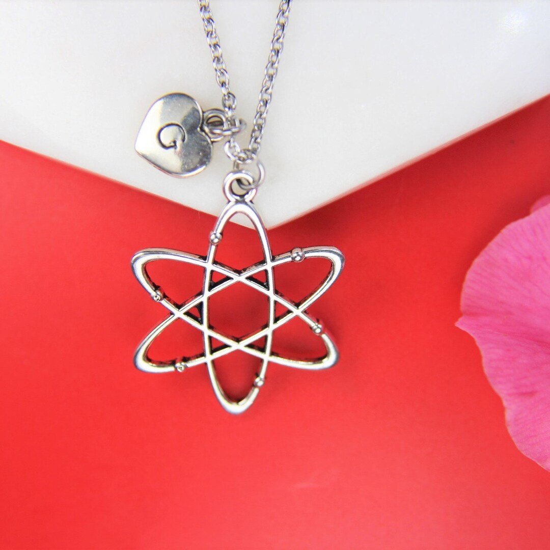 Silver Atom Charm Necklace Science Teacher Gift Atomic Symbol Pendant ...