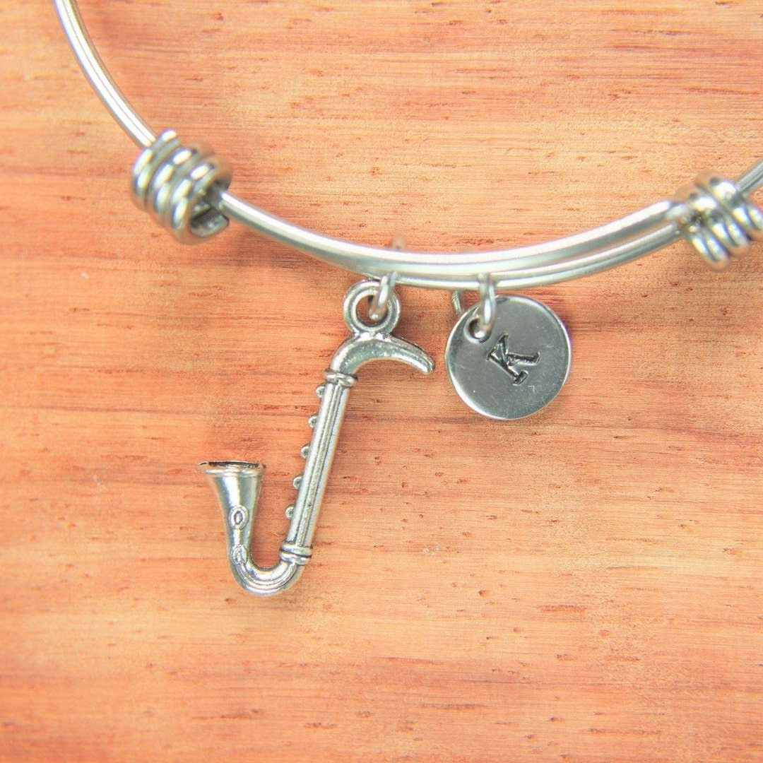 Saxophone Charm Bracelet Silver Saxophone Charm Bangle Saxophone Gift ...