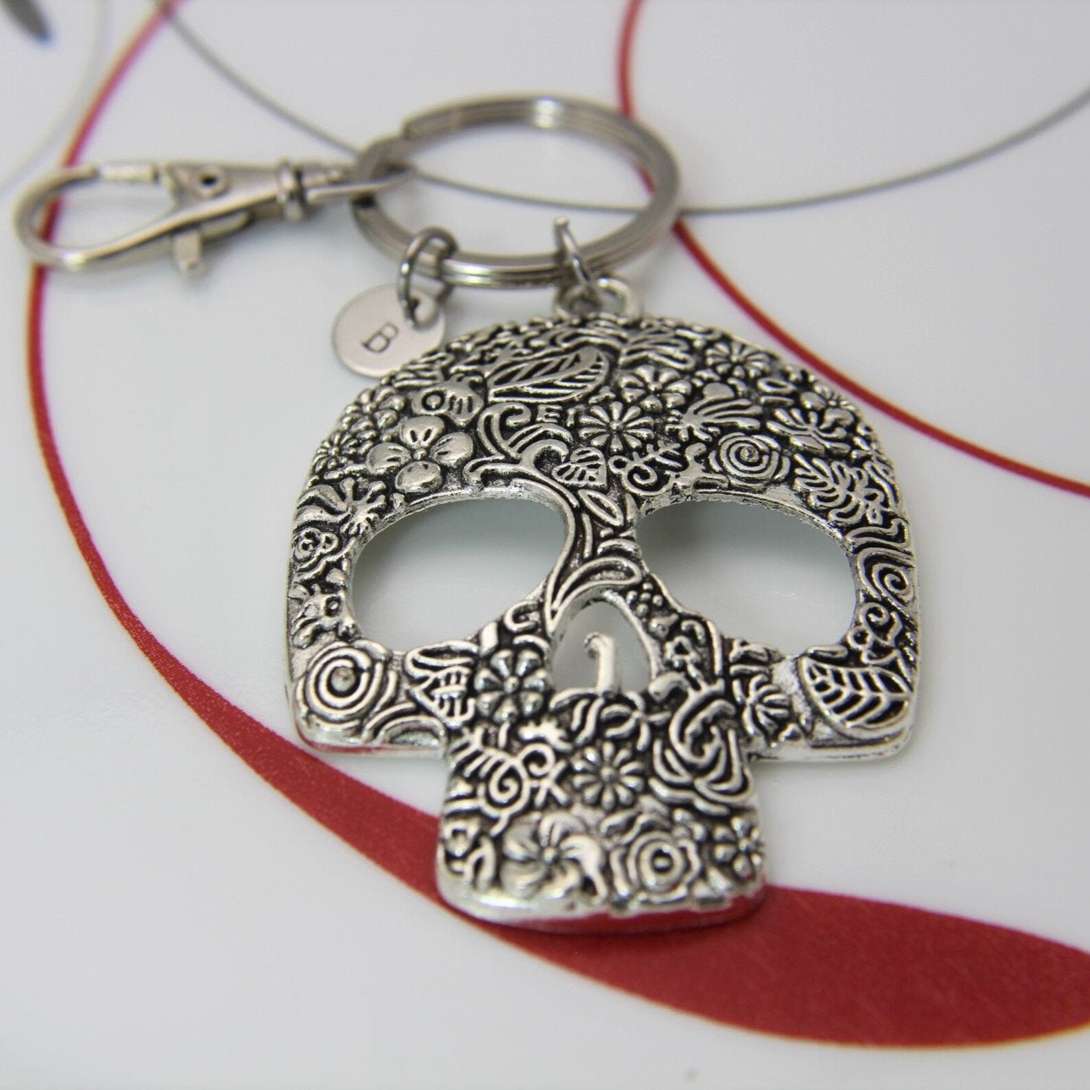 Sugar Skull Keychain Day of the Dead Charm Silver Sugar Skull | Etsy