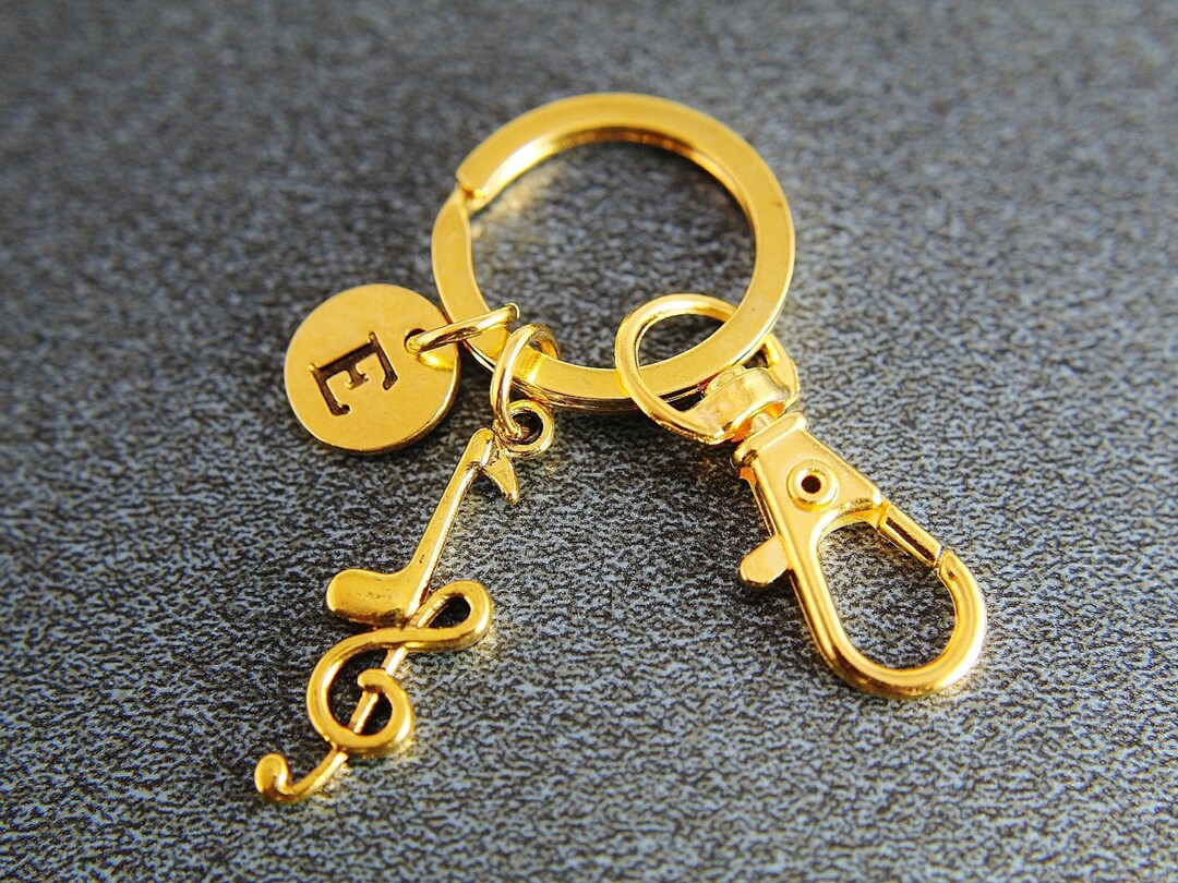 Gold Musical Note Charm Keychain, Music Note Keychain, Music Note Charm ...
