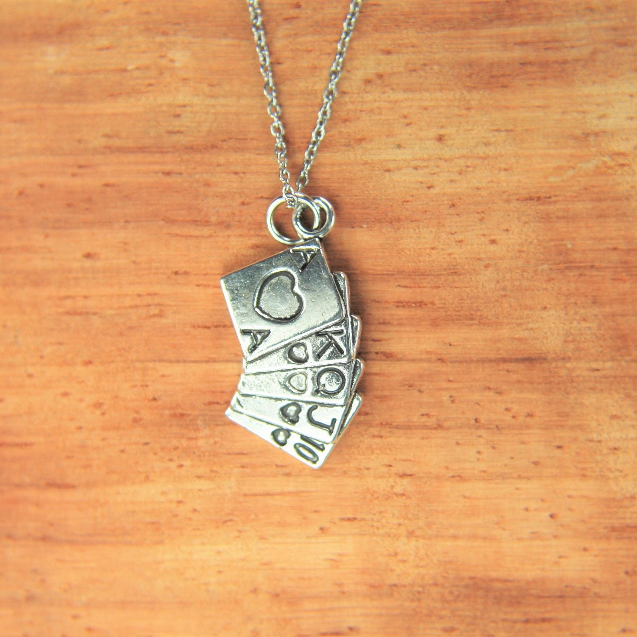 Playing Card Necklace Silver Playing Card Charm Necklace Poker Gift ...