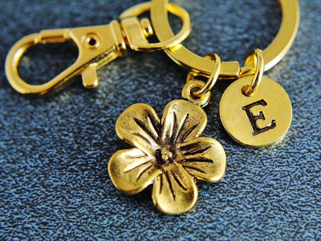 Gold Flower Charm Keychains, Flower Keychain, Flower Charms, Flower ...